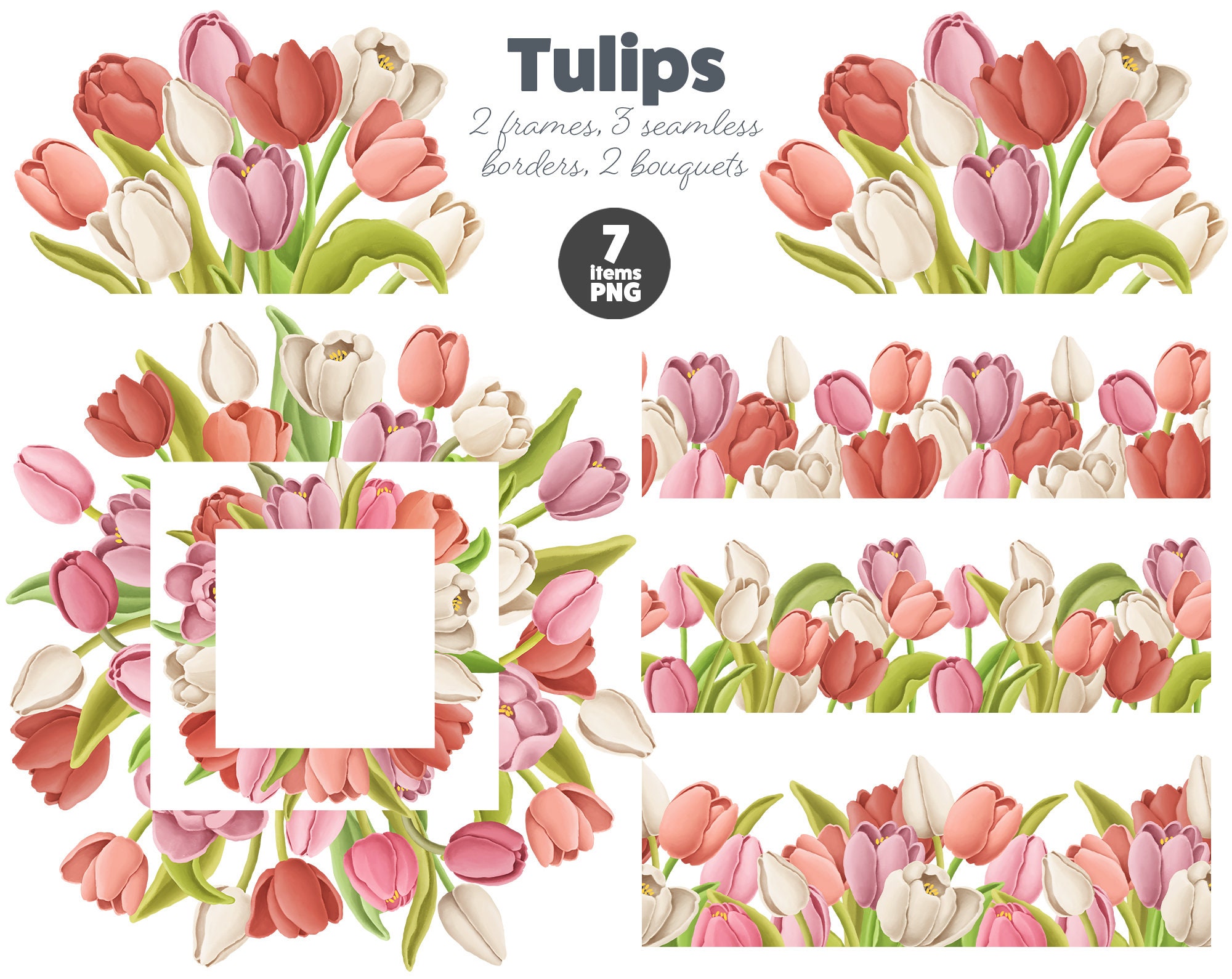 Tulip Frames and Borders Png Digital Graphics Red Tulip - Etsy