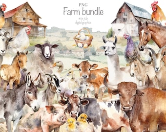 Watercolor Cute Farm Animals Clipart Graphics Farmhouse Barn - Etsy ...