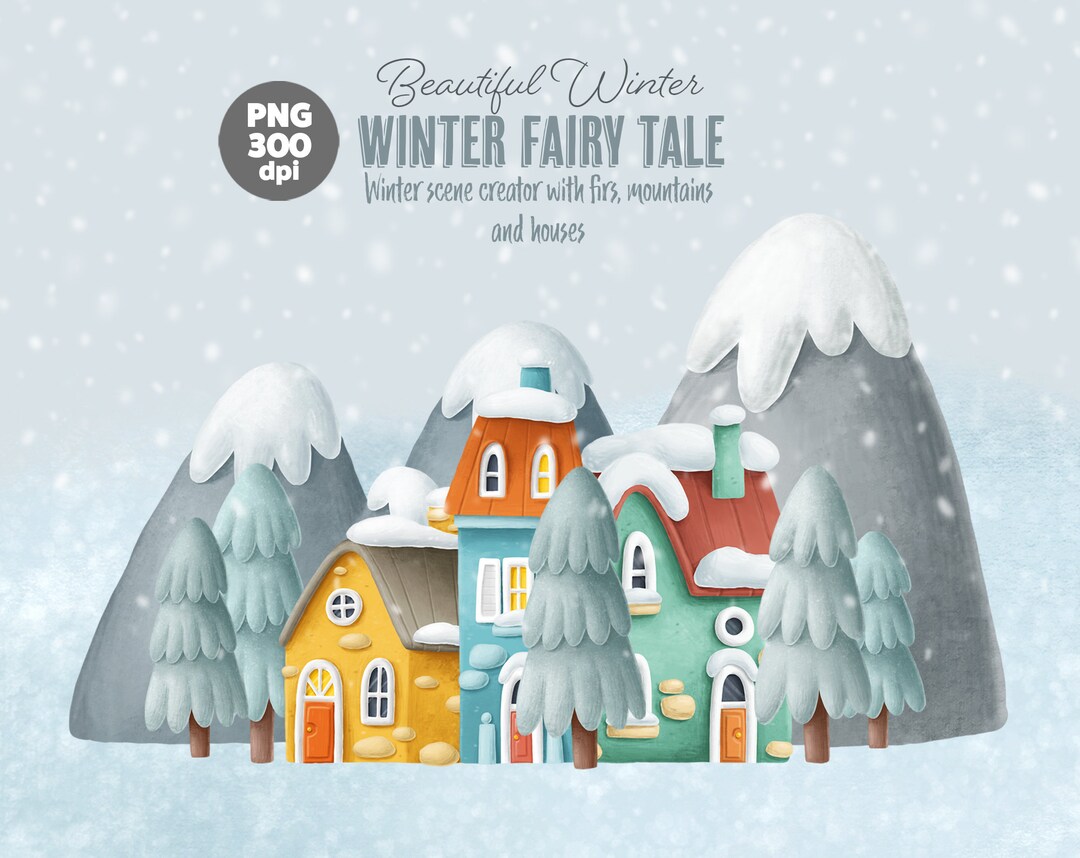 Whimsical Winter Clipart, Cozy Snowy Village, Christmas Houses, Winter ...