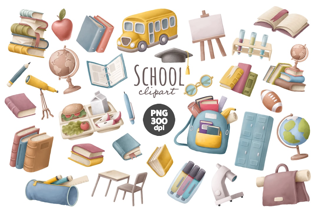 School Clipart Png Digital Download, Back to School Digital Graphics ...