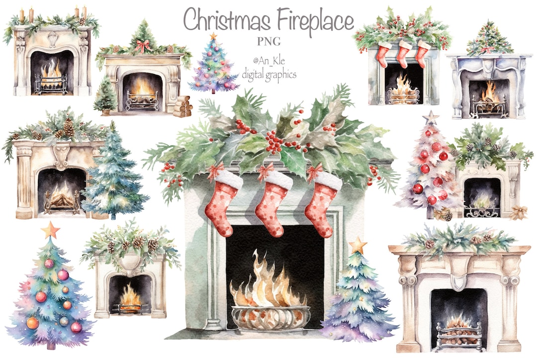 Christmas Fireplace Clipart Png Digital Download, Crackling Fire ...