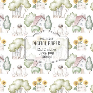 Countryside Digital Papers and Borders, Seamless Patterns, Cottage Core ...
