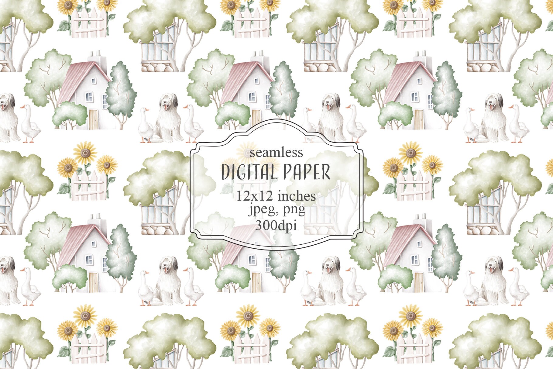 Countryside Digital Papers and Borders Seamless Patterns | Etsy