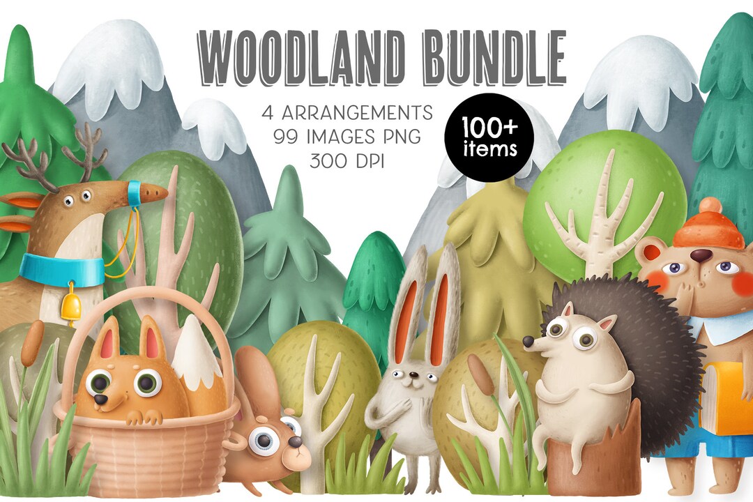 Woodland Animals, Cute Forest Characters Png Graphics, Forest Landscape ...