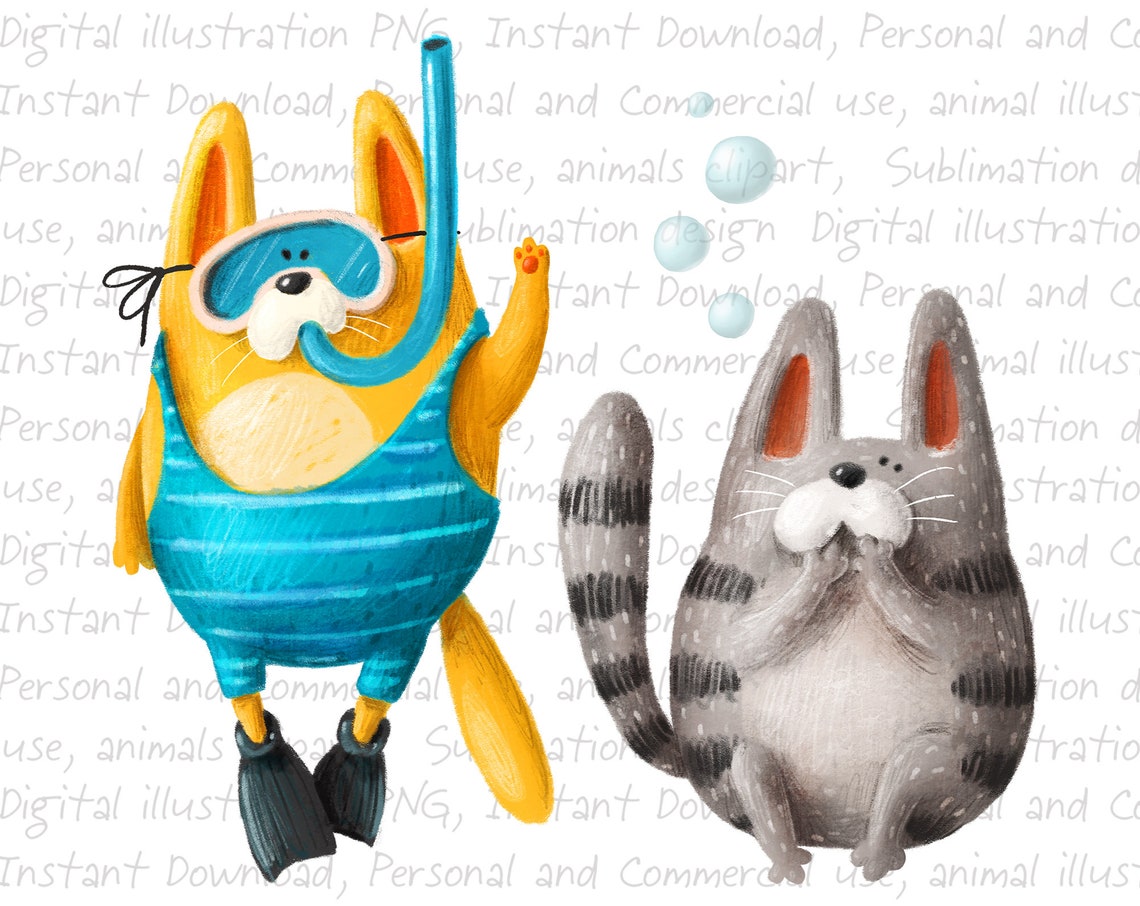 Funny Cats Clipart Collection Digital Stickers Cartoon Cats | Etsy