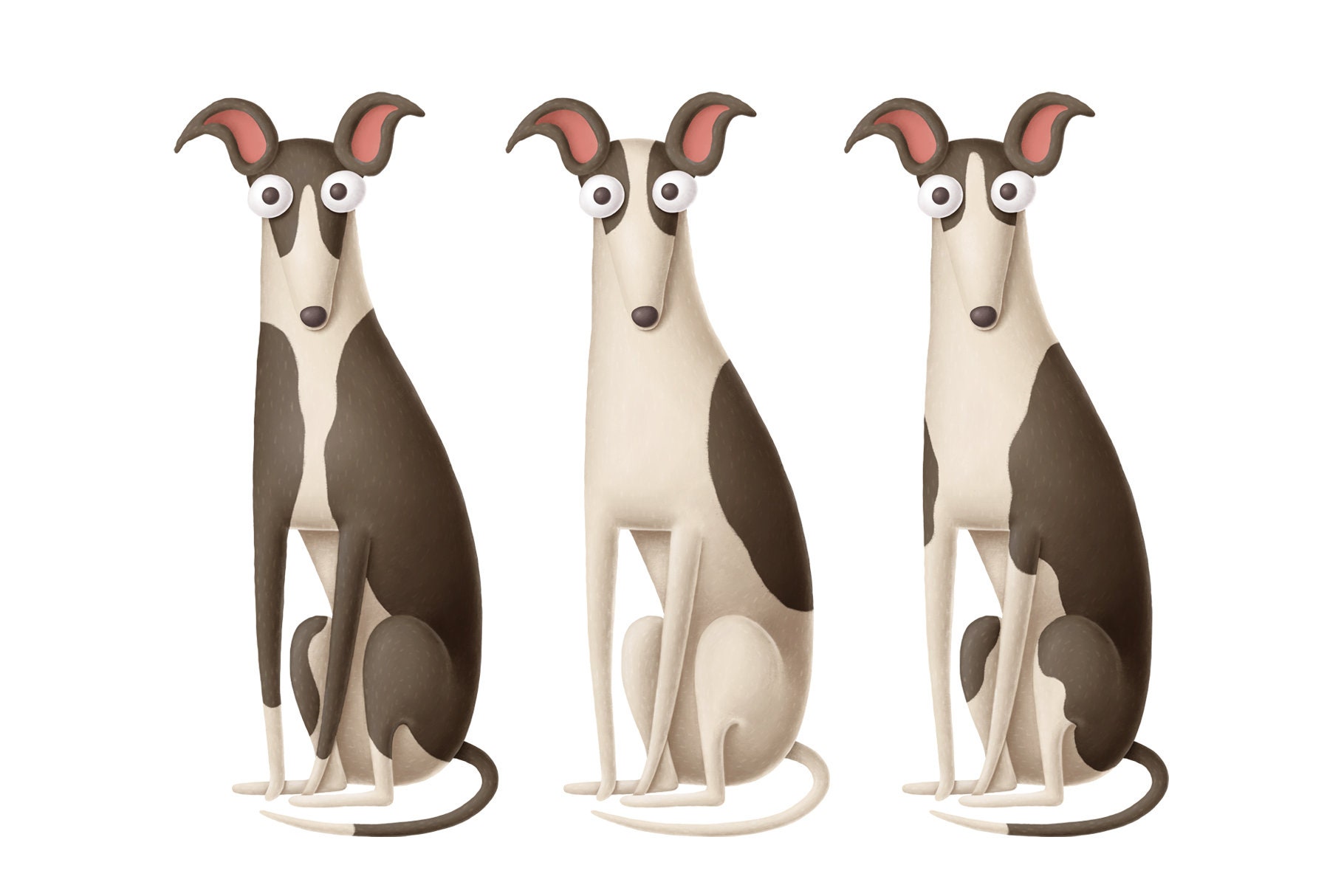 Whippet Greyhound Gala Clipart Digital Cartoon Dogs Png - Etsy