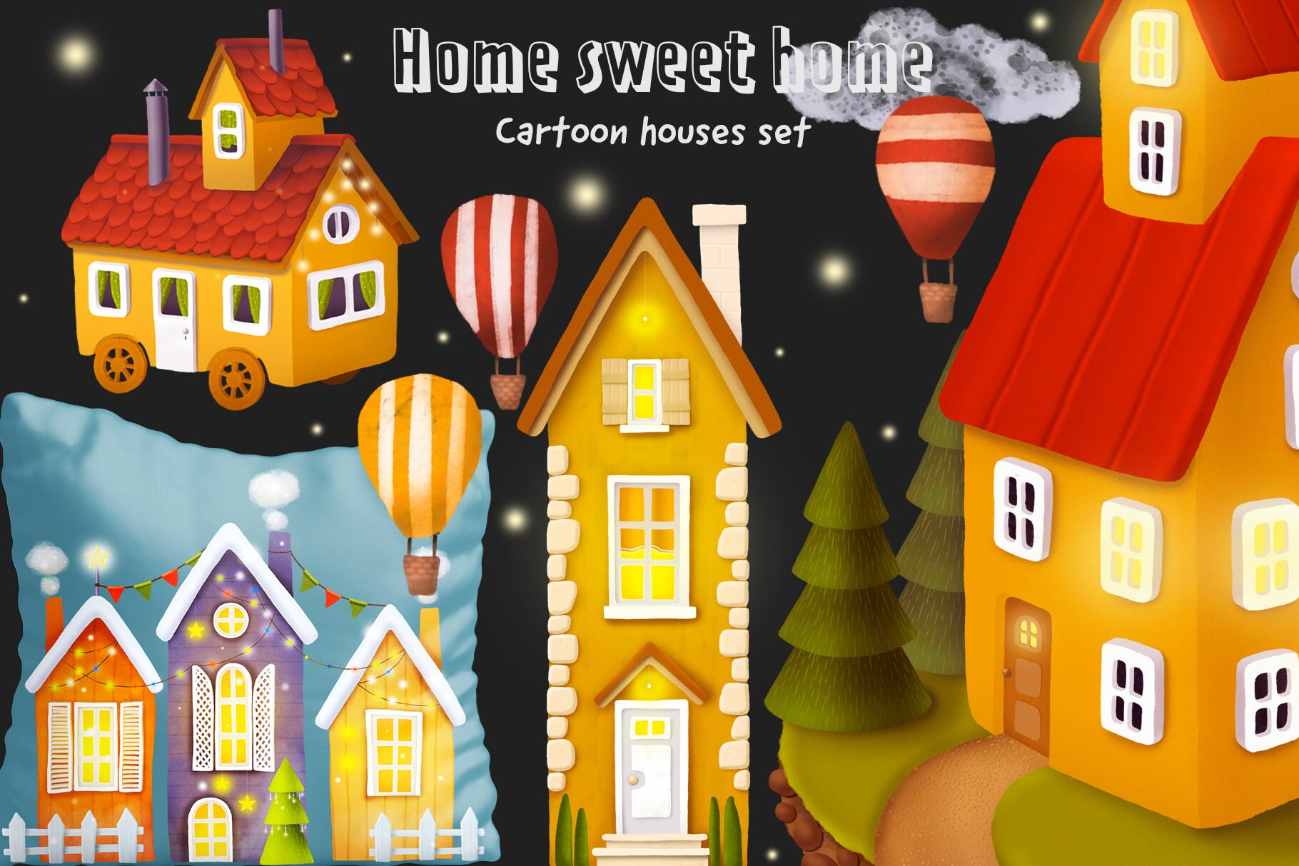 Cute Houses Clipart Cottage Core Illustration Digital Images | Etsy