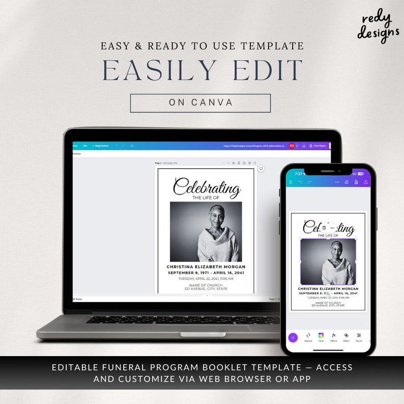 Minimalistic Funeral Program | 8-page Booklet | Editable in Canva ...