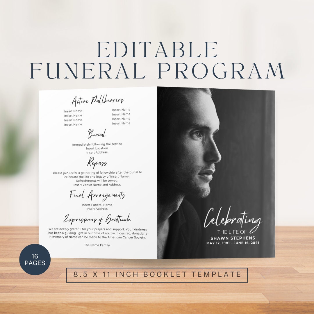Modern Funeral Program | 16-page Booklet | Editable in Canva | Instant ...
