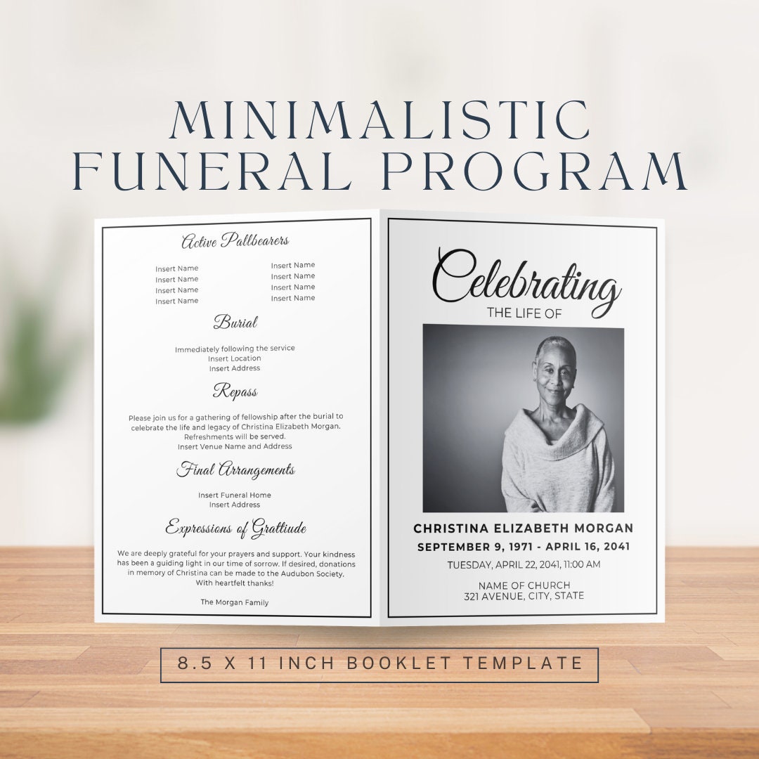 Minimalistic Funeral Program | 8-page Booklet | Editable in Canva ...