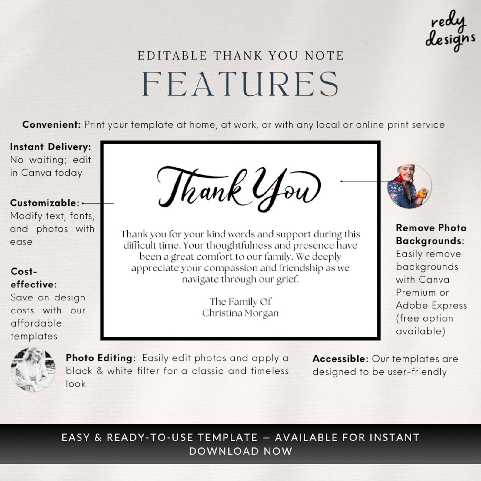 Funeral Thank You Card Template: Simple Bereavement Acknowledgment (7x5 ...