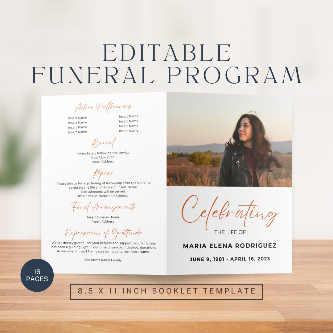 Sunset Funeral Program 16-page Booklet Editable in Canva Instant ...