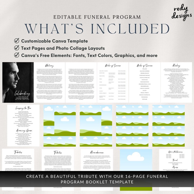 Modern Funeral Program | 16-page Booklet | Editable in Canva | Instant ...