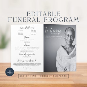 Elegant Funeral Program | 12-page Booklet | Editable in Canva | Instant ...