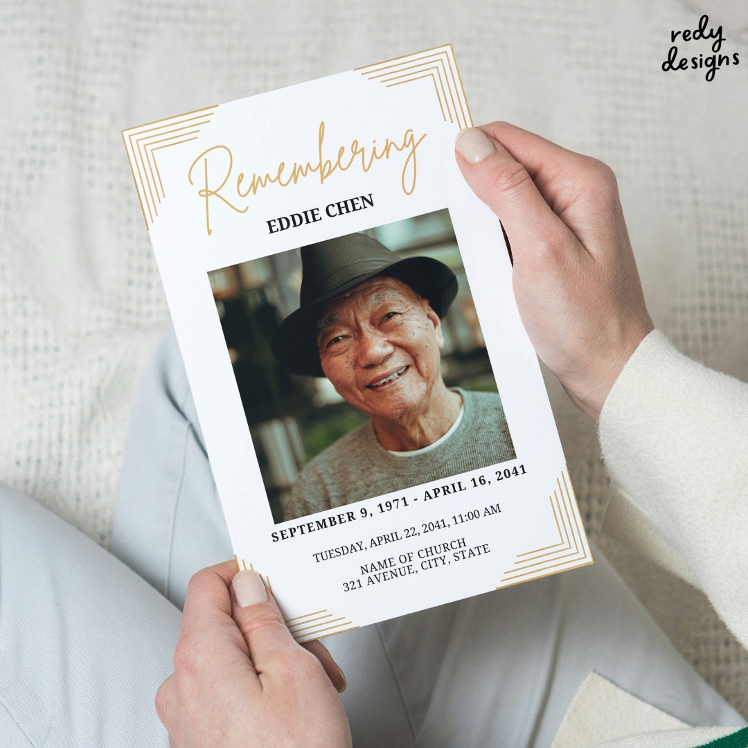 Golden Memories Funeral Program Template Instant Canva Template ...