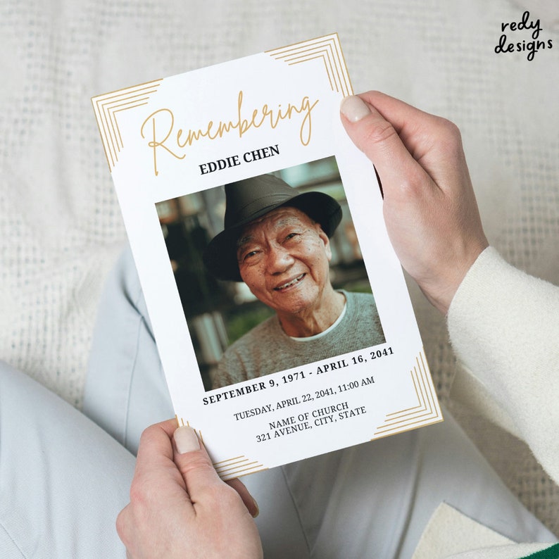 Golden Memories Funeral Program Template Instant Canva Template ...