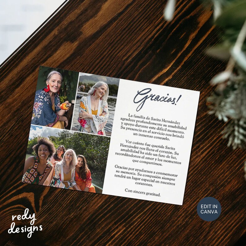 Gracias Funeral Thank You Card Template | Sympathy Note in Spanish ...