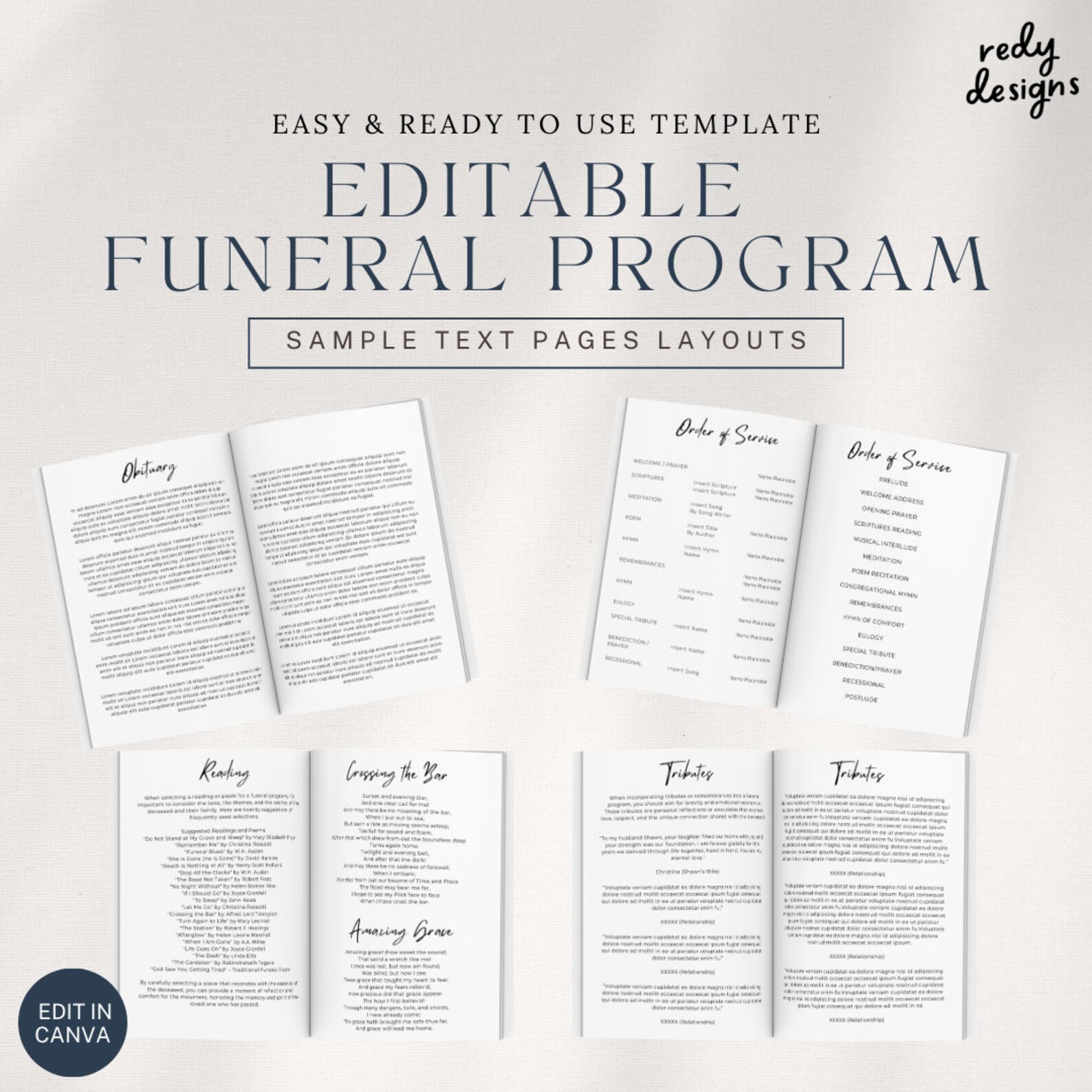 Modern Funeral Program | 16-page Booklet | Editable in Canva | Instant ...