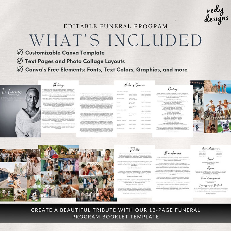 Elegant Funeral Program | 12-page Booklet | Editable in Canva | Instant ...