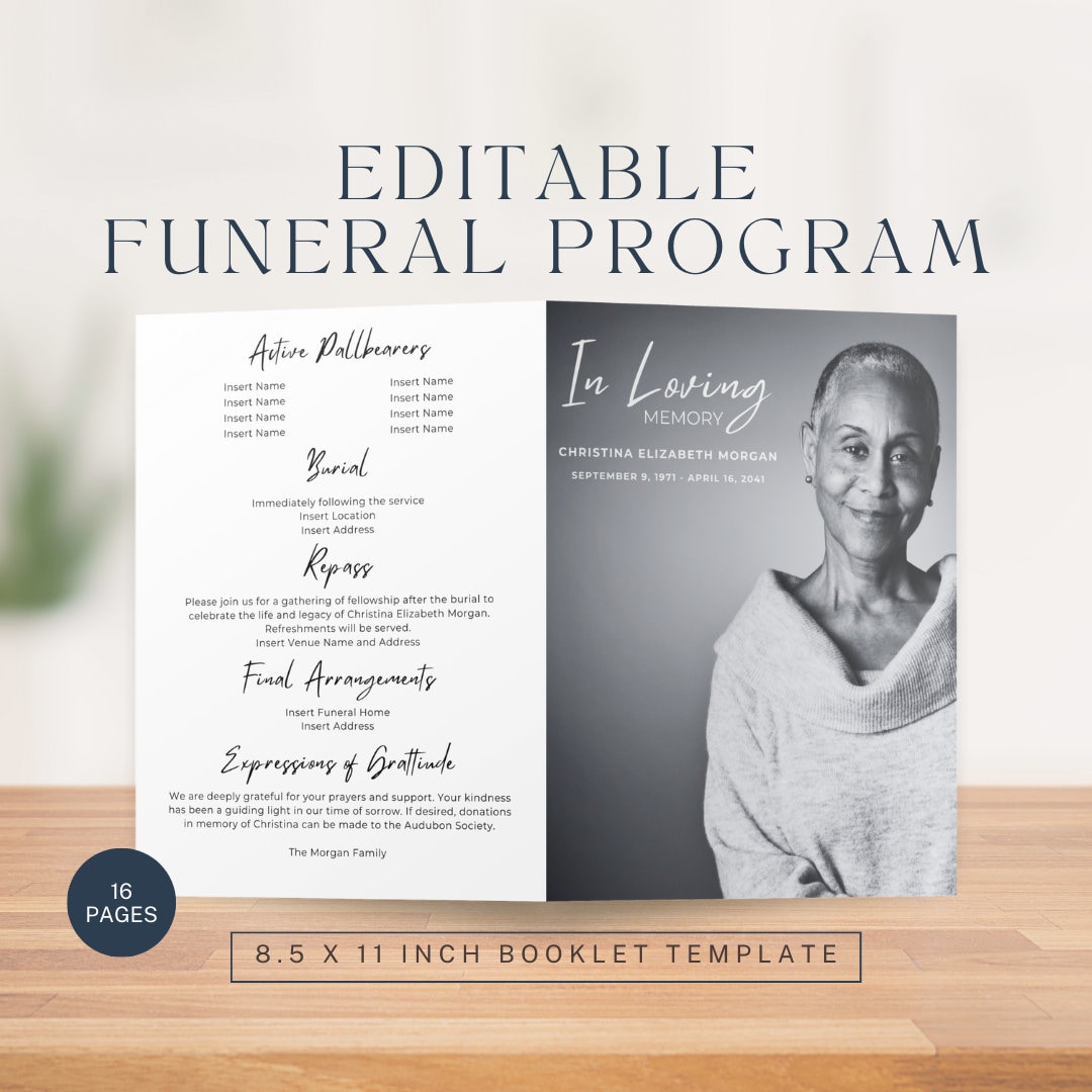 Elegant Funeral Program | 16-page Bi-fold Booklet | Editable in Canva ...