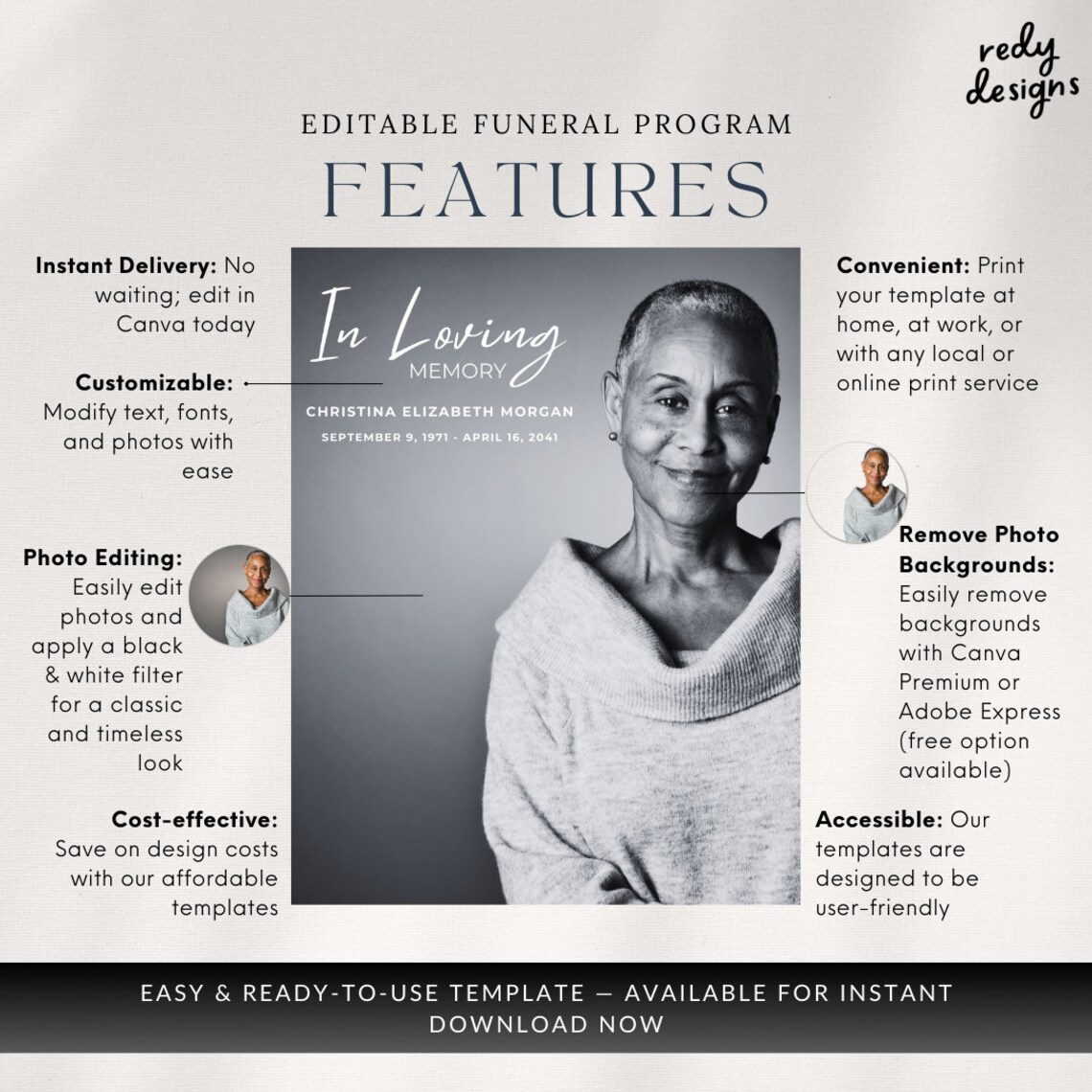 Elegant Funeral Program | 12-page Booklet | Editable in Canva | Instant ...