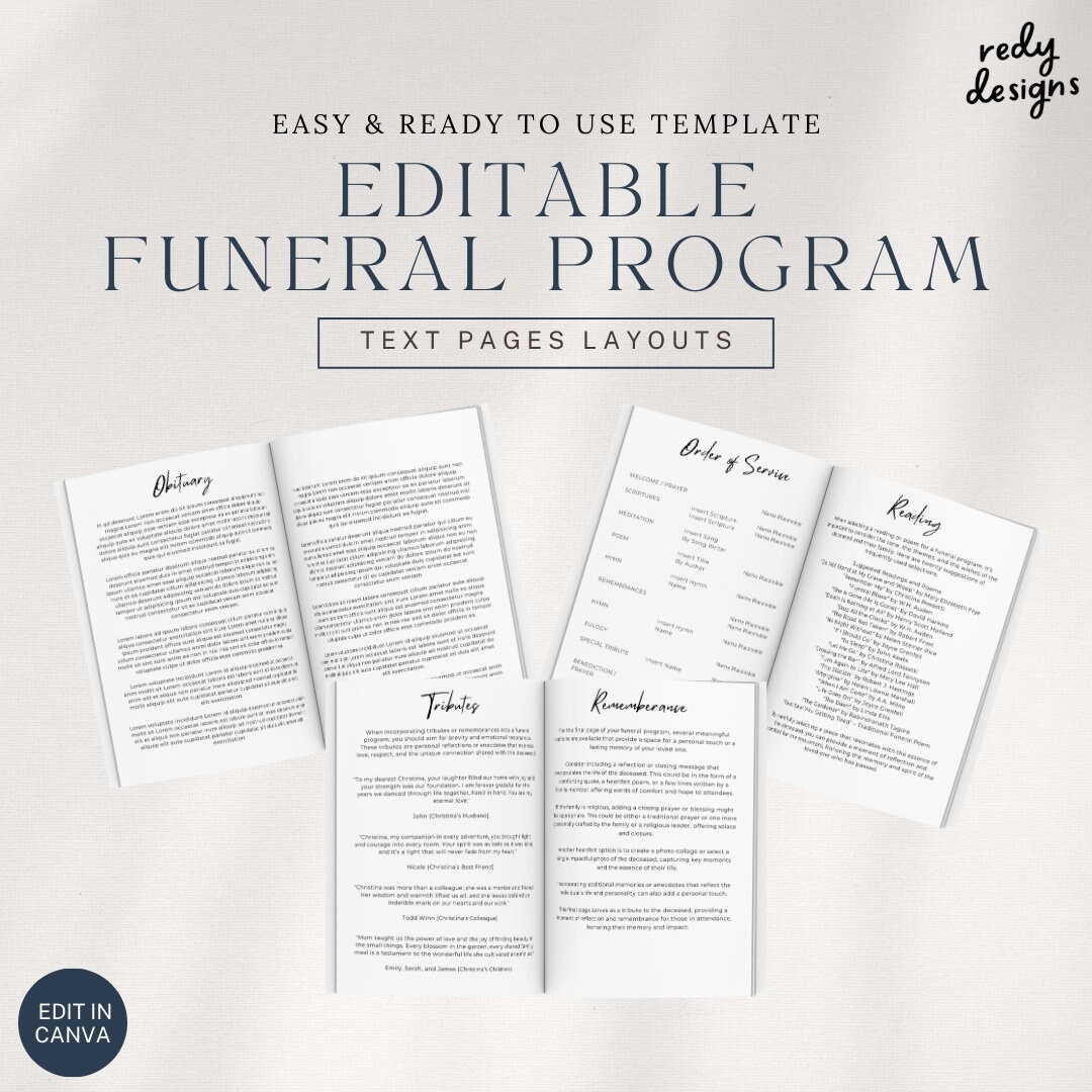 Elegant Funeral Program | 12-page Booklet | Editable in Canva | Instant ...