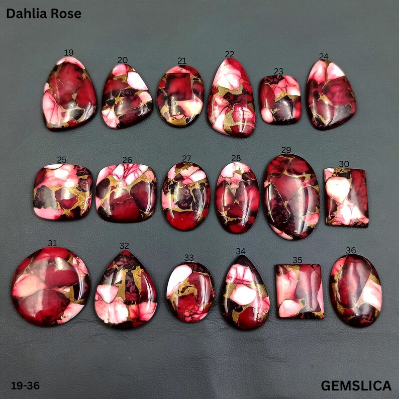Dahlia Rose Cabochon – Deep Red & Blush Pink Composite Gemstone– High ...