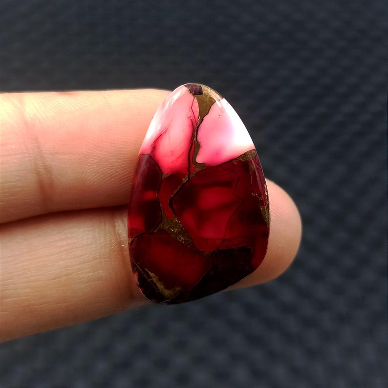 Dahlia Rose Cabochon – Deep Red & Blush Pink Composite Gemstone– High ...