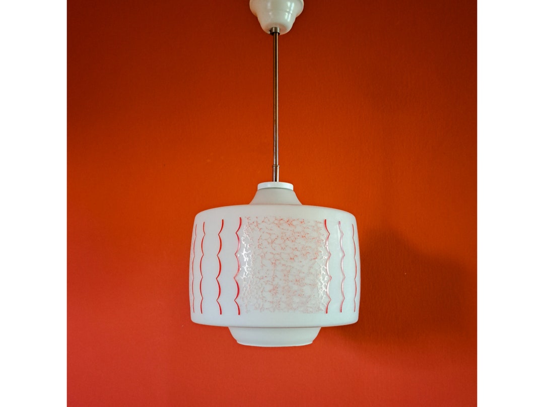 Vintage 1970s Abstract Pendant Light Opaline Glass Pendant Light Milk ...