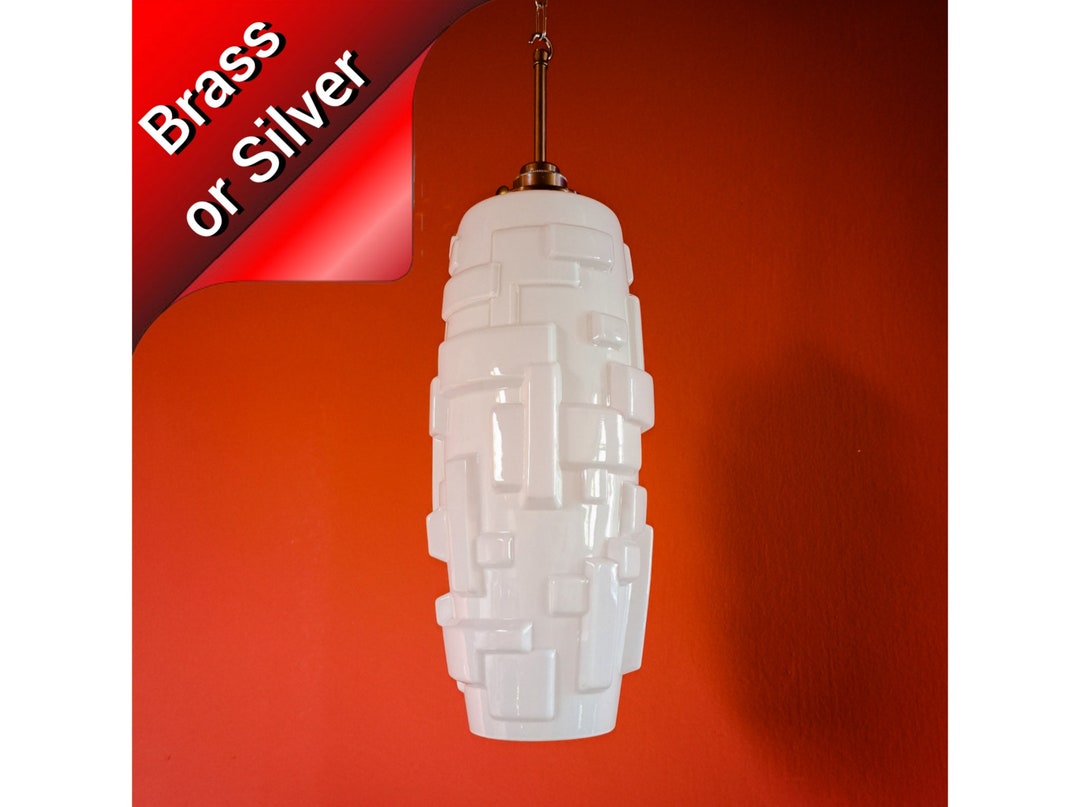 Vintage Glass Pendant Light Geometric Light MCM Pendant Lamp Milk Glass ...