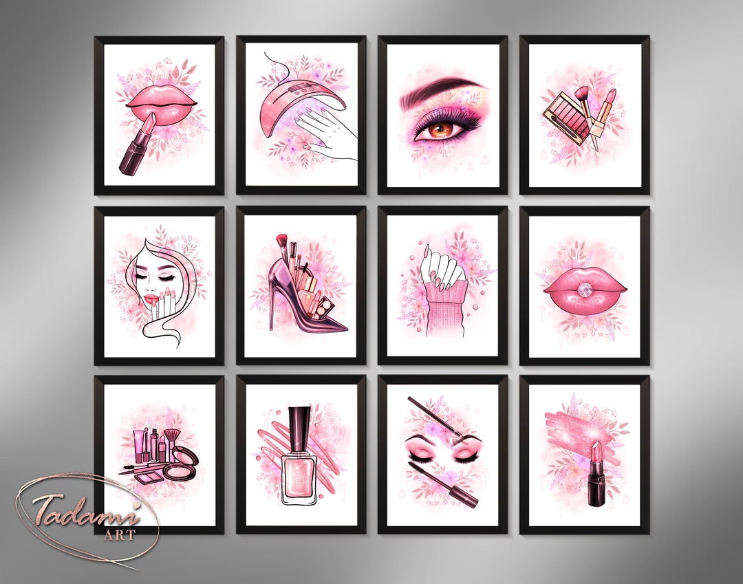 12 Fashion Art Posters Makeup Drawing Lashes Art Mascara Art Lipstick ...