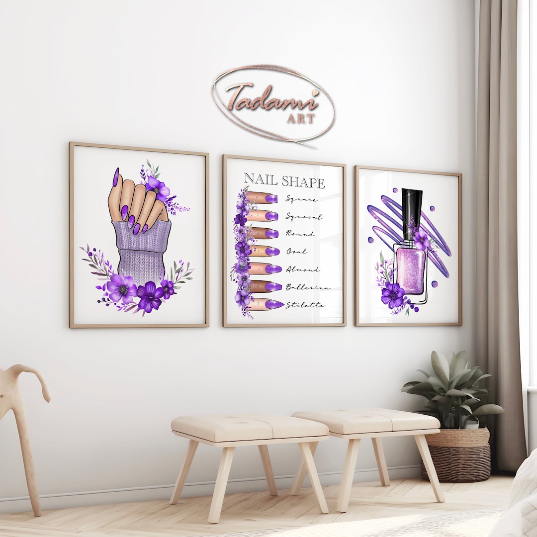 Purple Nails Poster, Nails Salon Decor, Nail Shape Art, Nail Guide ...
