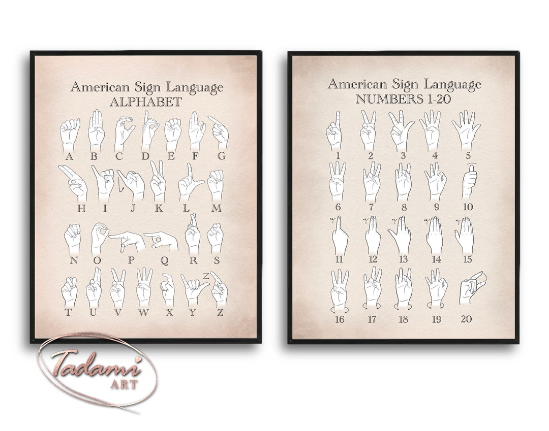 Vintage ASL Alphabet & Numbers Poster, Educational Sign Language ...