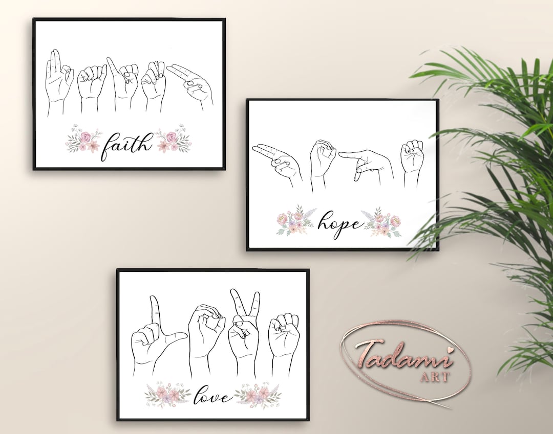 Faith Hope Love Poster American Sign Language Manual Alphabet Finger ...
