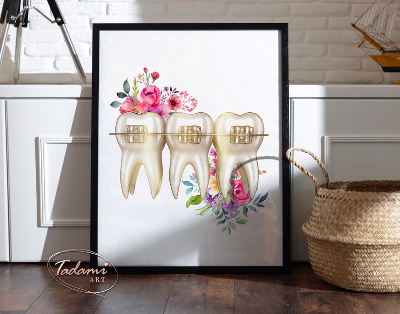 Floral Braces Teeth Art Print, Orthodontist Gift (digital Download) - Etsy