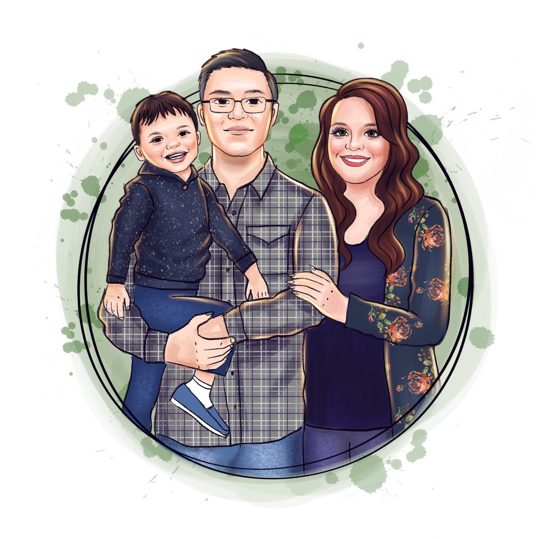 Family Cartoon Portrait, Portrait From Photo, Custom Cartoon Portrait ...