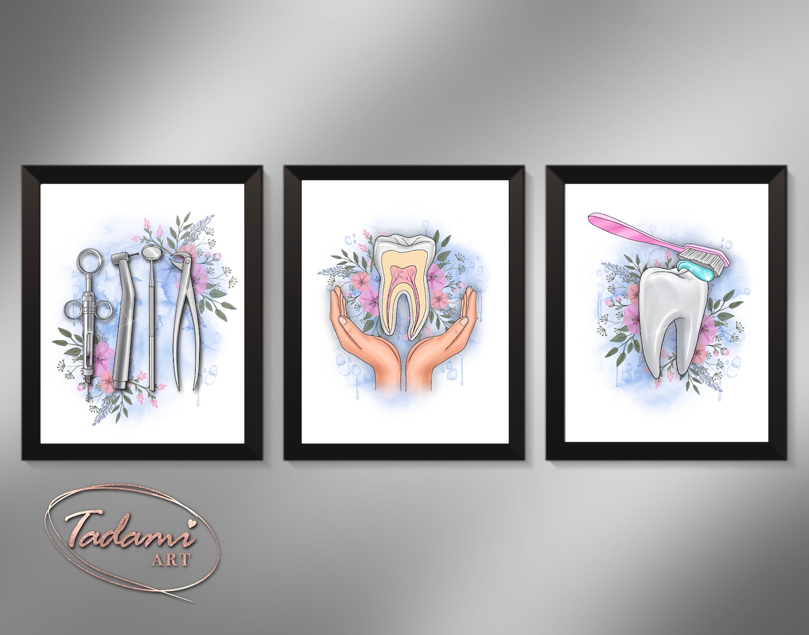 Dental Art Set of 3 Dentist Poster Teeth Anatomy Dental Tools ...