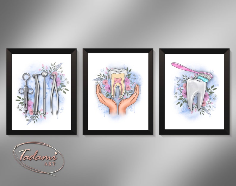 Dental Art Set of 3 Dentist Poster Teeth Anatomy Dental Tools - Etsy