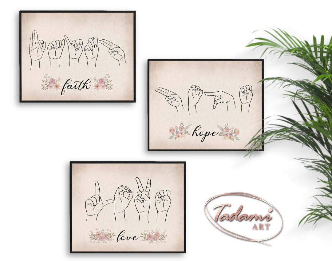 Sign Language 'faith Hope Love' Art Print, ASL Fingerspelling (digital ...
