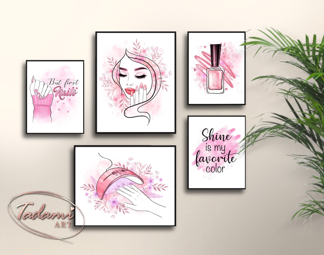 Watercolor Nails Poster, Pink Nails Quotes, Nails Artist Decor, Vanity ...