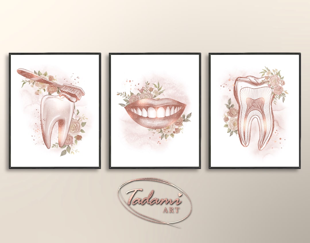 Tooth Anatomy Art, Dental Poster, Tooth Artwork, Dental Rose Gold Print ...