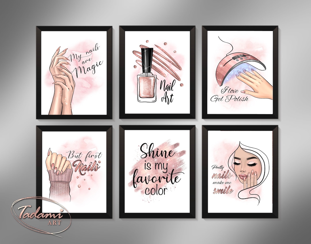 6 Nails Art Posters Makeup Art Vanity Art Woman Hands Art Fashion ...