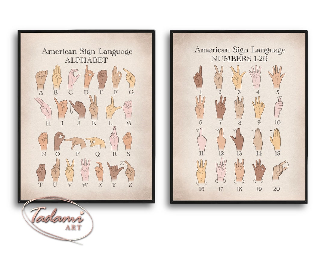 American Sign Language Alphabet and Numbers Download ASL Vintage Poster ...