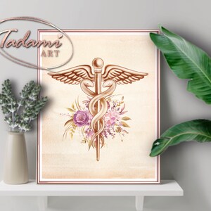 Caduceus Poster Medical Watercolor Print Anatomy Vintage - Etsy