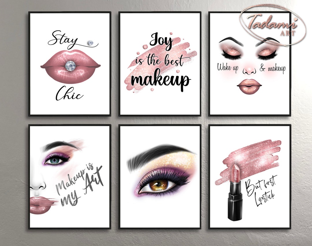 Beauty Art Set 6 Woman Eyes Drawing Red Lips Poster Makeup Art Beauty ...