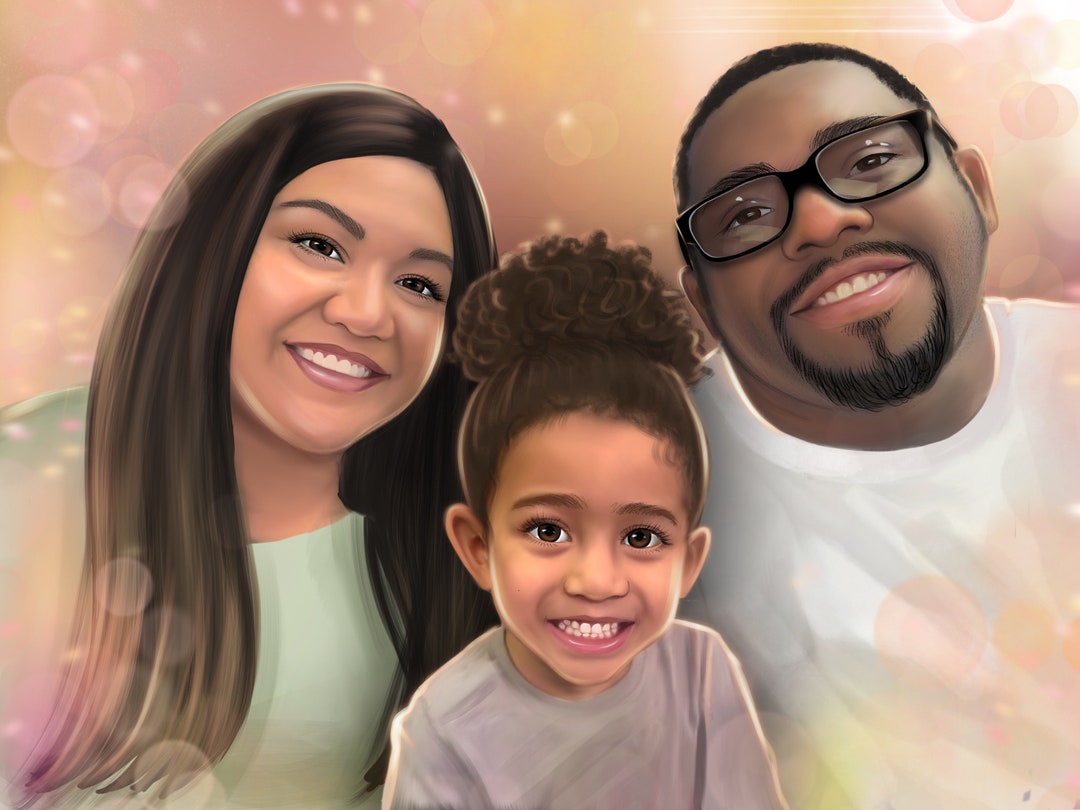 Custom Portrait Family Portrait of 3 Persons Cartoon - Etsy
