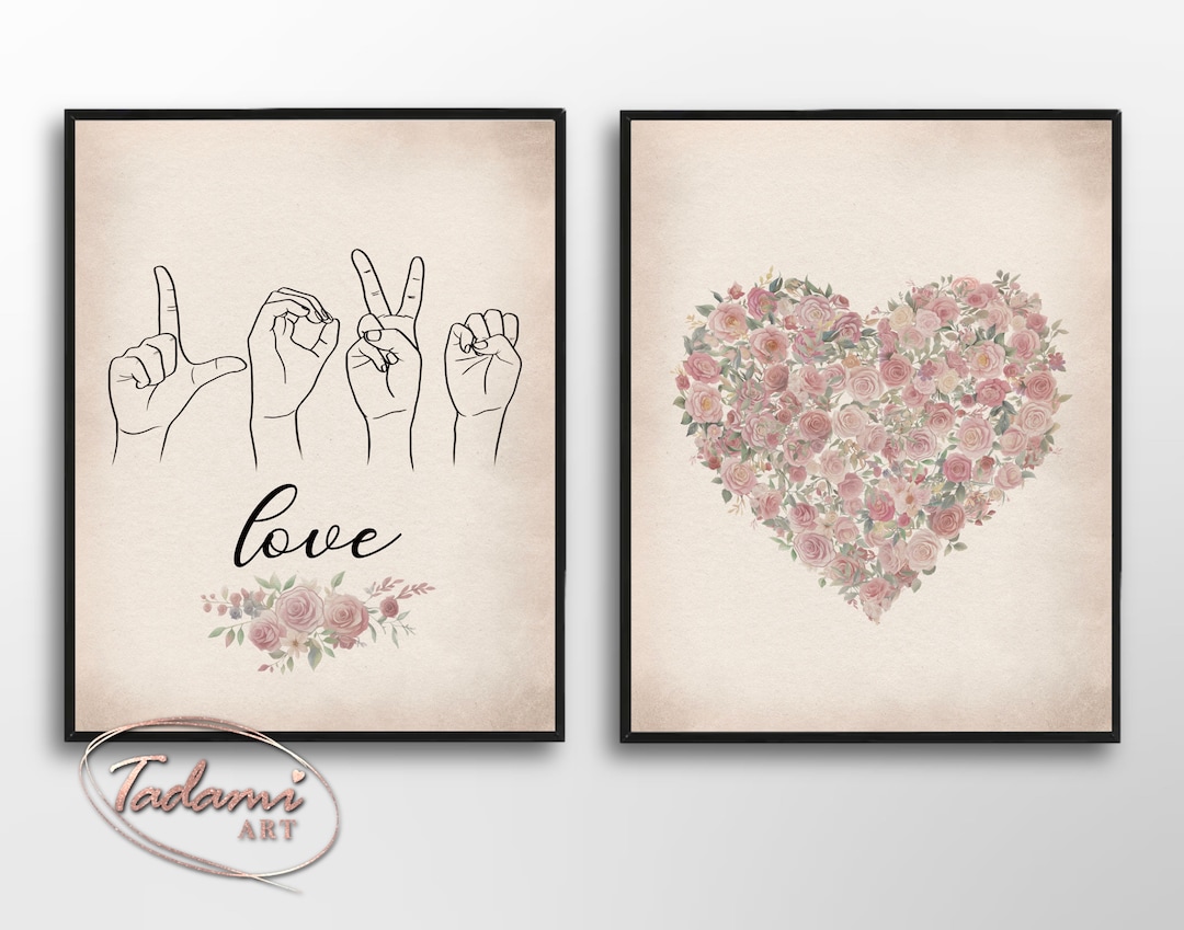 Auslan Sign Language Love Rose Art Print, Valentine's Day Gift (digital ...