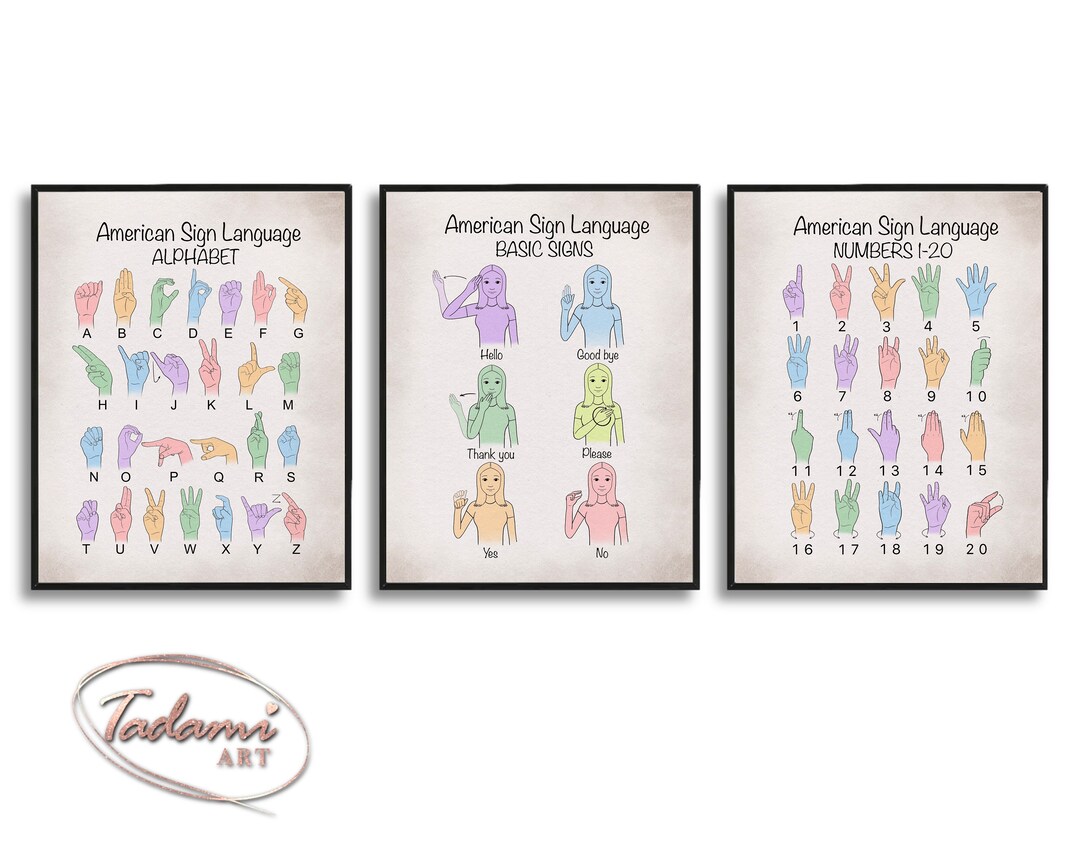 ASL Alphabet Numbers and Signs Download American Sign Language Rainbow ...