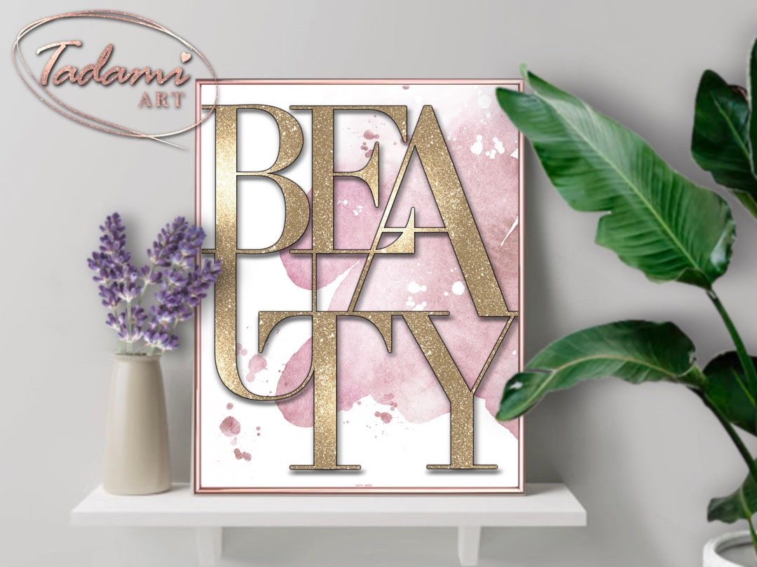 Wording Beauty Poster Gold Instant Download Maroon Watercolor Makeup ...