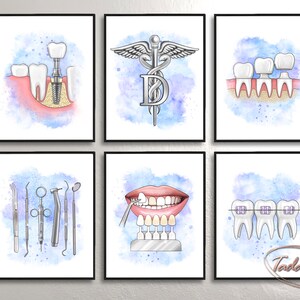 6 Dental Art Tooth Print Watercolor Dentist Symbol Aesthetic Dentistry Poster Dental Print ...